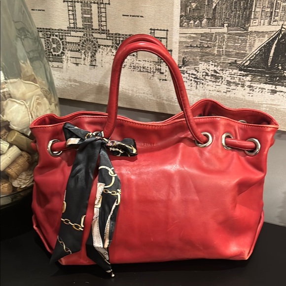 Furla | Bags | Furla Red Leather Satchel With Unbranded Twilly Detail ...